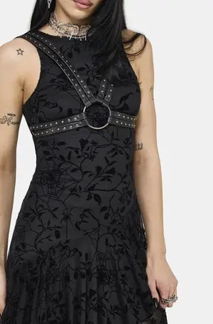 DISTURBIA Deadly Nightshade Floral Mesh Midi Dress