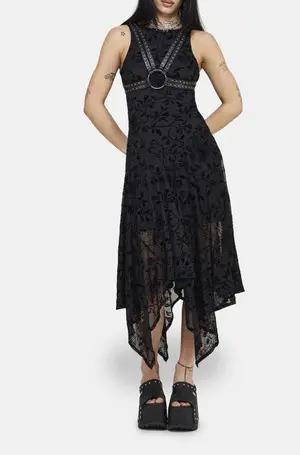 DISTURBIA Deadly Nightshade Floral Mesh Midi Dress