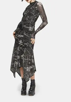 DISTURBIA Isolde Medieval Map Mesh Midaxi Dress