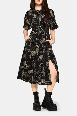DISTURBIA Isolde Medieval Map Tie-back Midi Dress
