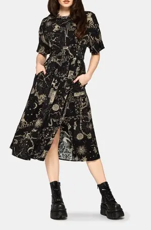 DISTURBIA Isolde Medieval Map Tie-back Midi Dress