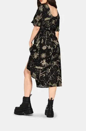 DISTURBIA Isolde Medieval Map Tie-back Midi Dress