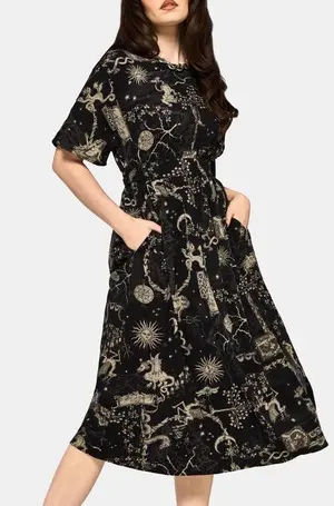 DISTURBIA Isolde Medieval Map Tie-back Midi Dress