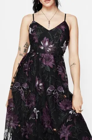 DISTURBIA Embroidered Mesh Maxi Dress