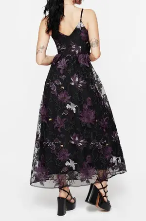 DISTURBIA Embroidered Mesh Maxi Dress