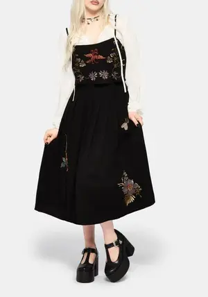 DISTURBIA Genevra Embroidered Overlay Midi Dress