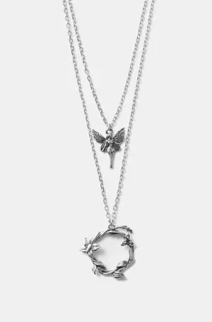 DISTURBIA Sterling Fairy Layered Necklace With Amethyst