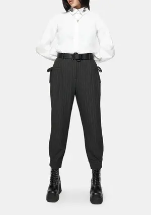 DISTURBIA Sabrina Pinstripe Bow Detail Trouser