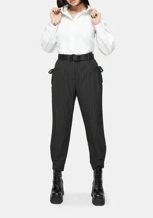 DISTURBIA Sabrina Pinstripe Bow Detail Trouser