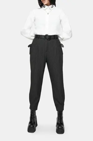 DISTURBIA Sabrina Pinstripe Trouser With Bow Detail - Black
