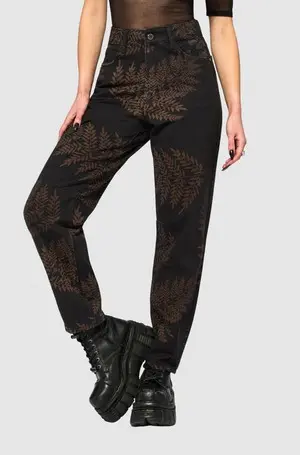DISTURBIA Ruin Fern Printed Barrel Leg Denim Jeans