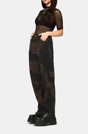 DISTURBIA Ruin Fern Printed Barrel Leg Denim Jeans