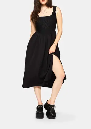 DISTURBIA Cybele Embroidered Corset Midi Dress - Black