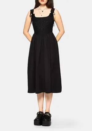 DISTURBIA Cybele Embroidered Corset Midi Dress