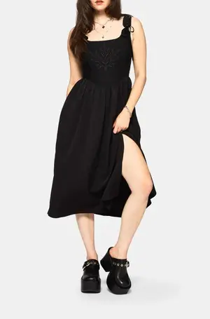 DISTURBIA Cybele Embroidered Corset Midi Dress - Black