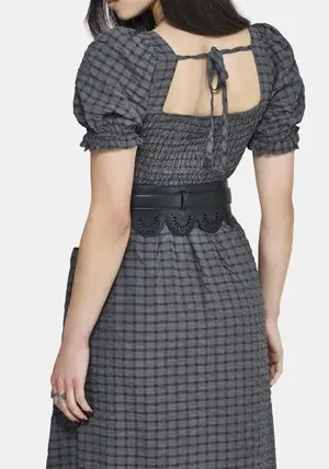DISTURBIA Nimira Check Handkerchief Hem Midi Dress