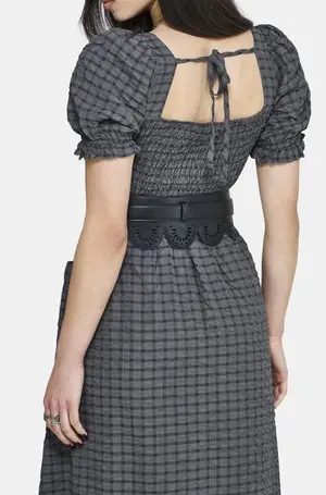 DISTURBIA Nimira Checked Handkerchief Hem Midi Dress
