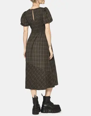 DISTURBIA Rhiannon Check Shirred Bodice Midi Dress