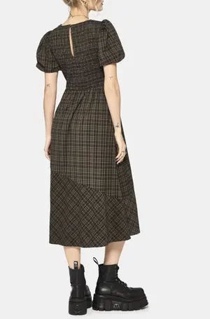 DISTURBIA Rhiannon Check Shirred Bodice Midi Dress