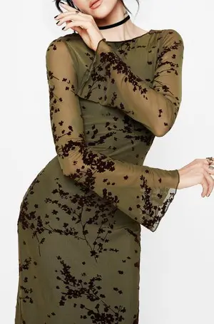 DISTURBIA Jael Flocked Devoré Midi Dress