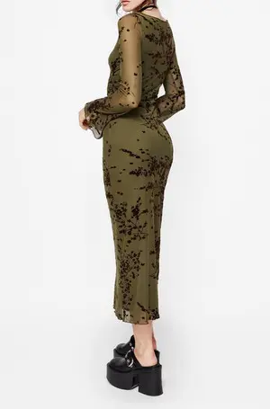 DISTURBIA Jael Flocked Devoré Midi Dress