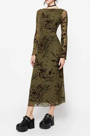 DISTURBIA Jael Flocked Devoré Midi Dress