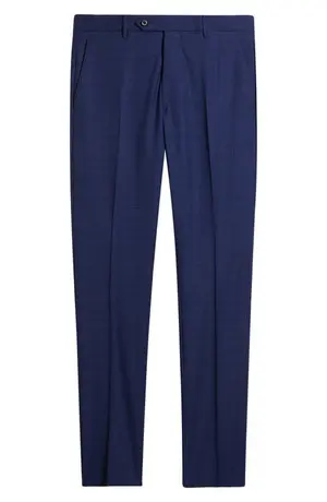 Zanella Noah Glen Check Flat Front Wool & Cotton Dress Pants