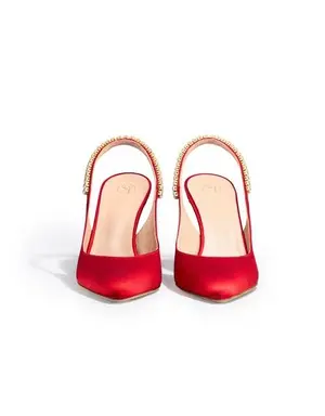 TEMPERLEY LONDON Raven Satin Slingbacks - Red