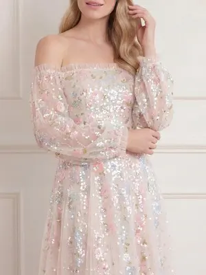 NEEDLE & THREAD Confetti Gloss Off-shoulder Dress