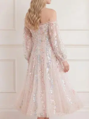 NEEDLE & THREAD Confetti Gloss Off-shoulder Dress