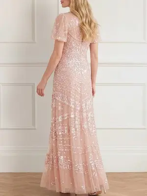 NEEDLE & THREAD Anais Sequin Short Sleeve Gown