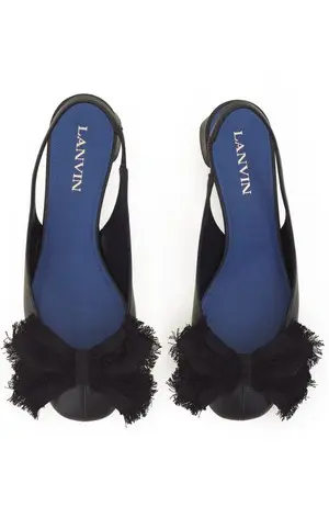 LANVIN Heeled Slingback Ballerina In Leather - Black