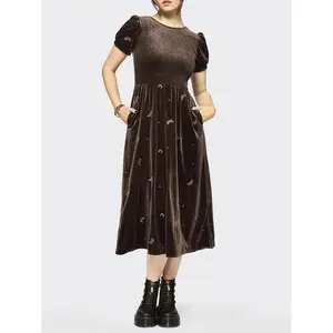 DISTURBIA Seraphine Dragonfly Velour Midi Dress - Brown