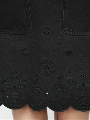 DISTURBIA Ayr Broderie Denim Pinafore Dress