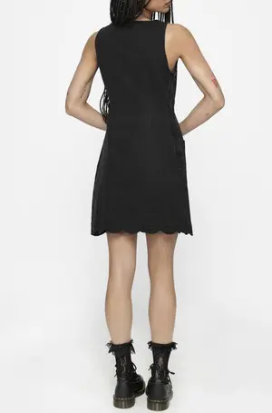 DISTURBIA Embroidered Denim Pinafore Mini Dress