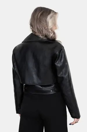 DISTURBIA Clash Embroidered Faux Leather Jacket