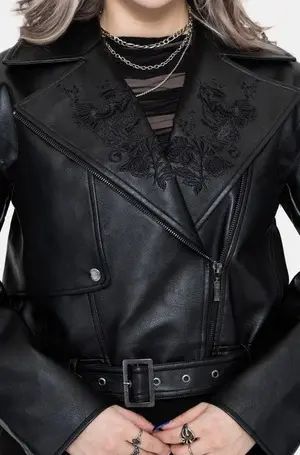 DISTURBIA Clash Embroidered Faux Leather Jacket