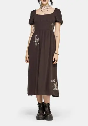 DISTURBIA Faela Fairy Embroidered Midi Dress - Black
