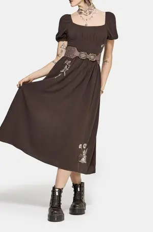 DISTURBIA Faela Embroidered Midi Dress