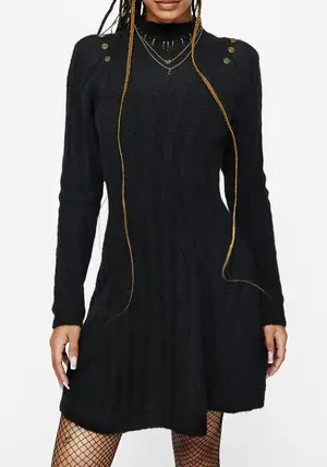 DISTURBIA Dream Ribbed Skater Knit Dress - Black