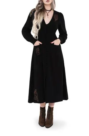 DISTURBIA Hexborn Linen-blend Baba Yaga Midi Dress