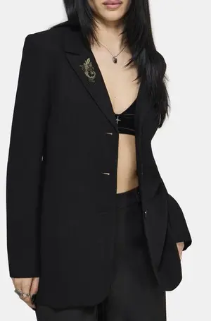 DISTURBIA Ellis Embroidered Longline Blazer
