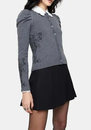 DISTURBIA Nia Puff Sleeve Arch Knit Cardigan