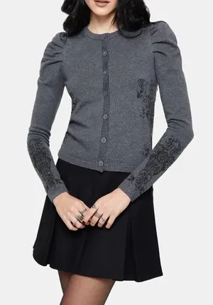 DISTURBIA Nia Puff Sleeve Arch Knit Cardigan