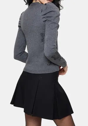 DISTURBIA Nia Puff Sleeve Arch Knit Cardigan