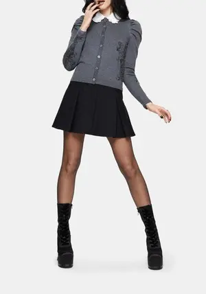 DISTURBIA Nia Puff Sleeve Arch Knit Cardigan