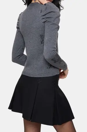 DISTURBIA Puff Sleeve Arch Knit Cardigan