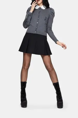 DISTURBIA Puff Sleeve Arch Knit Cardigan