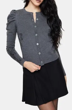 DISTURBIA Puff Sleeve Arch Knit Cardigan
