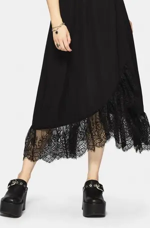 DISTURBIA Sorelle Lace Hem Wrap Midaxi Dress